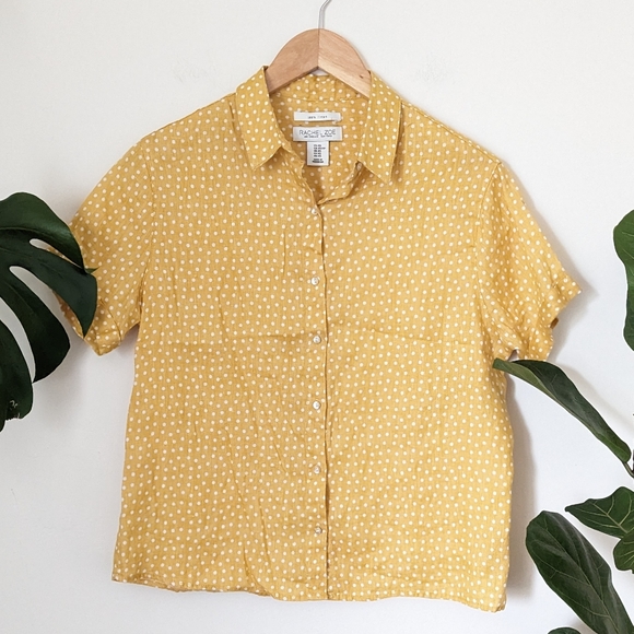 Rachel Zoe | Tops | Rachel Zoe Linen Yellow White Polka Dot Button Top ...